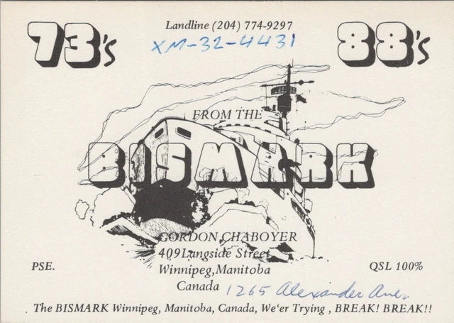 VINTAGE CB RADIO QSL postcard Gordon Chaboyer 1970s Winnipeg Manitoba ...