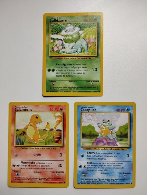 LOT 3 CARTES Pokémon "Starters" Bulbizarre / Salamèche / Carapuce - Set ...