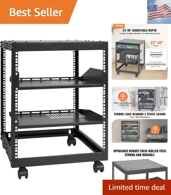 12U OPEN FRAME Server Rack, 23''-40'' Adjustable Depth, Free Standing ...