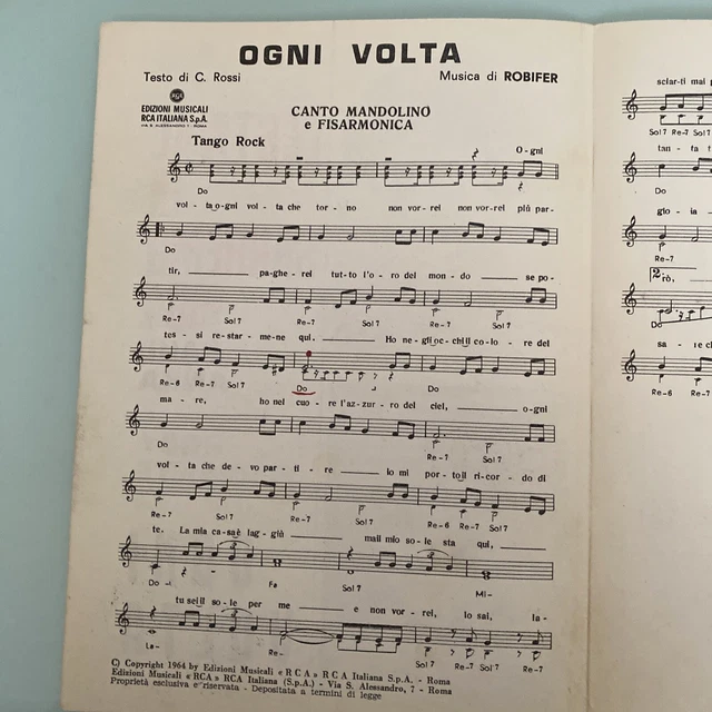SPARTITO MUSICALE SANREMO 1964 Di Paul Anka E Roby Ferrante Ogni Volta ...