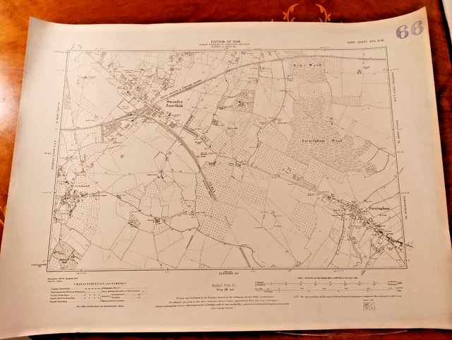ORIGINAL 1909 OS Map Sheet Swanley Junction Farningham Crockenhill Ram ...