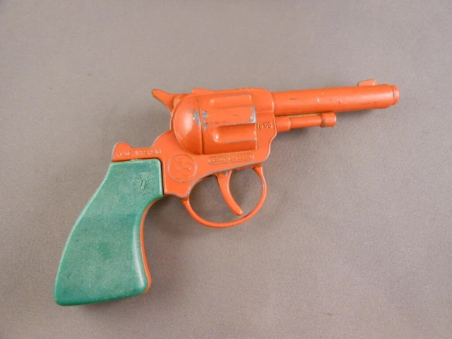 RARE VTG GONHER No. 55 Die-Cast Metal Revolver Cap Gun Toy Orange Green ...
