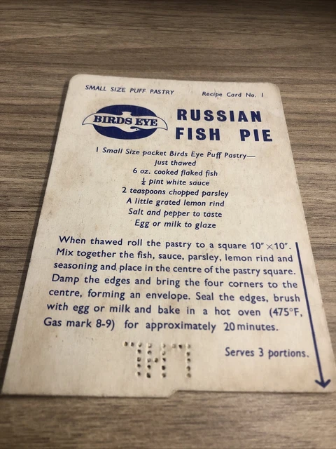 VINTAGE BIRDS EYE Recipe Cards No 1 Russian Fish Pie £5.43 - PicClick UK