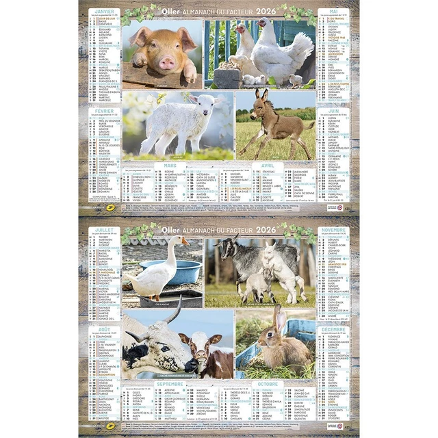CALENDRIER DE LA Poste 2026, Almanach du facteur 2026, animaux de la ...