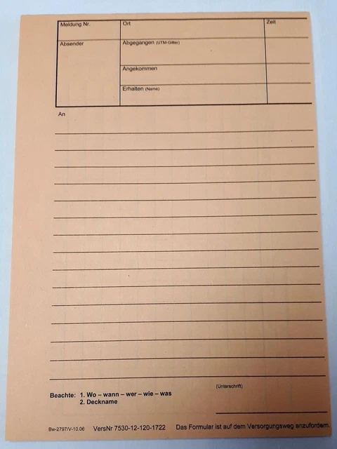 BUNDESWEHR MELDEBLOCK, KARTENTASCHE, Lageplan, Gefecht, Militär Block ...