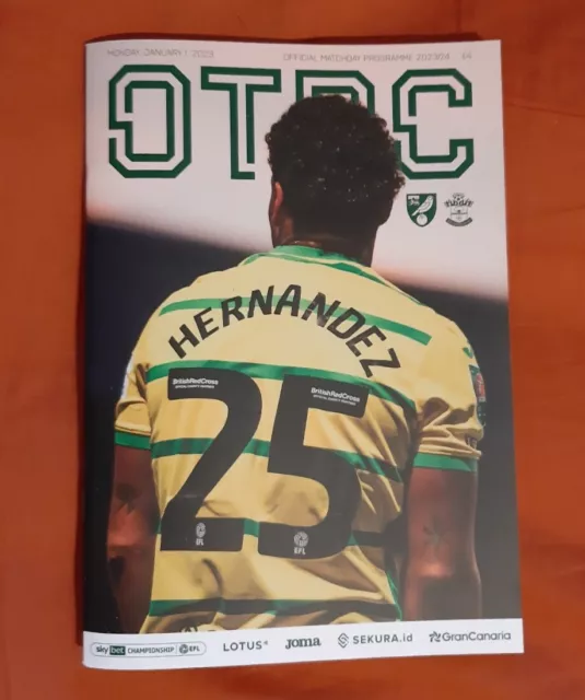 NORWICH CITY V Southampton 2023/24 EFL Championship Programme 1/1/24 ... NORWICH CITY V Southampton 2023/24 EFL Championship Programme 1/1/24 ...