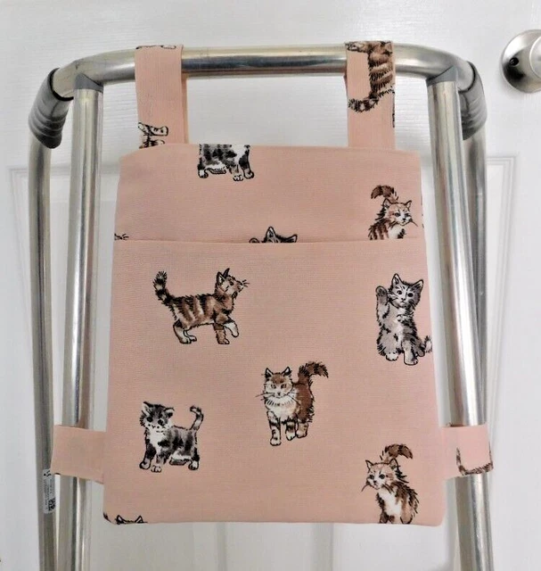 WALKING FRAME BAG Zimmer frame bag Walking frame caddy Easy fasten Cat ...