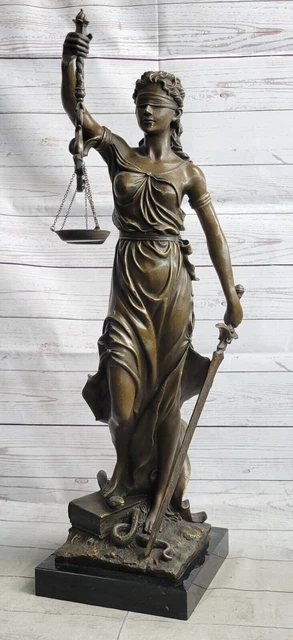 REAL BRONZE METAL Statue Marble Lady Blind Justice Scales Lawyer ...