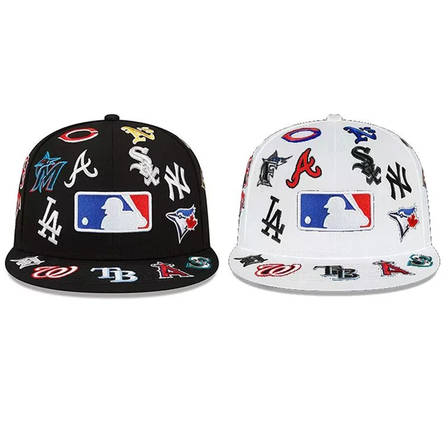 NEW 2024 MLB Teams Patch Logos All-Over Black/White 59FlFTY Fitted Cap ...