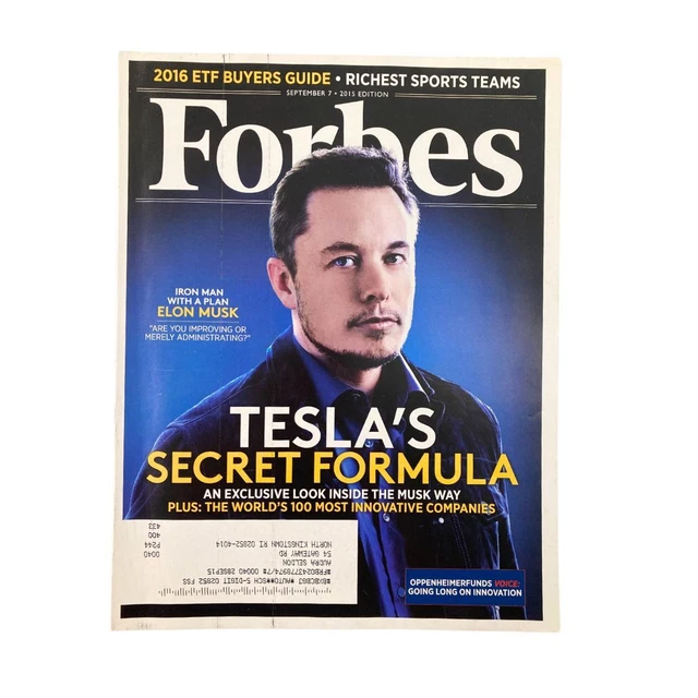 FORBES MAGAZINE SEPTEMBER 7 2015 Elon Musk Tesla's Secret Formula £80. ...