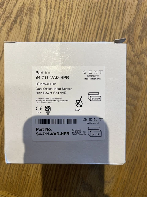 GENT S4-711-VAD-HPR DUAL Optical Heat Sensor High Power Red VAD Fire ...