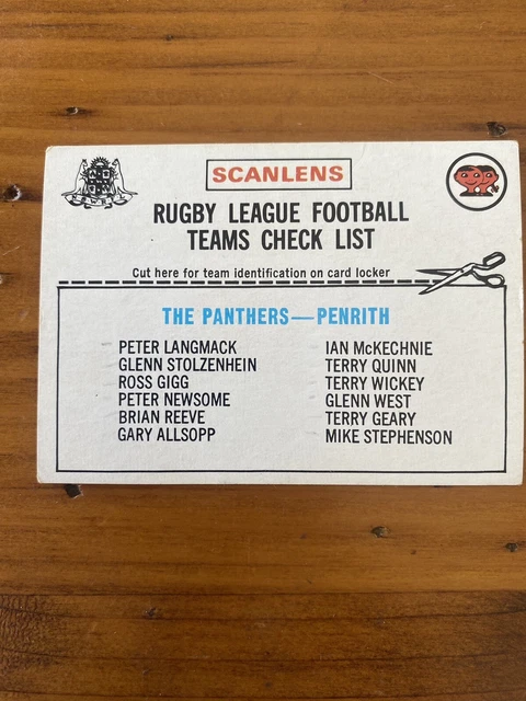 1976 SCANLENS RUGBY league Checklist - Penrith Panthers NRL - Free ...