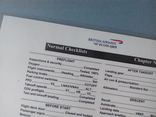 BRITISH AIRWAYS BOEING 747-400 Pilot Checklist £42.00 - PicClick UK