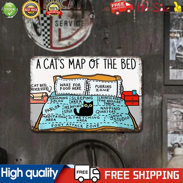 VINTAGE METAL PLATE Map of Cat Rectangular Iron Painting Wall Art Decor ...