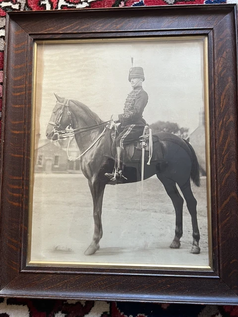 OLD ANTIQUE VICTORIAN Oak Frame Military Cavalry Hussars Horse Print ...