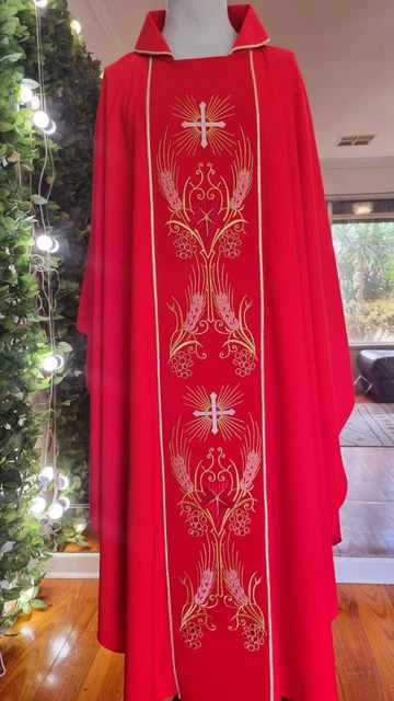 RED PRIEST ROBE Chasuble Vestments Catholic Church Religion Gowns ...