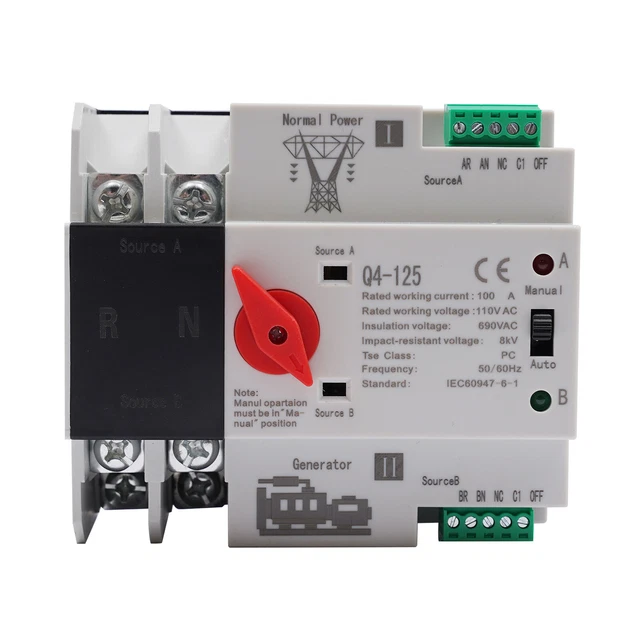 DUAL POWER AUTOMATIC Transfer Switch AC Generator Changeover Switch 2P ...
