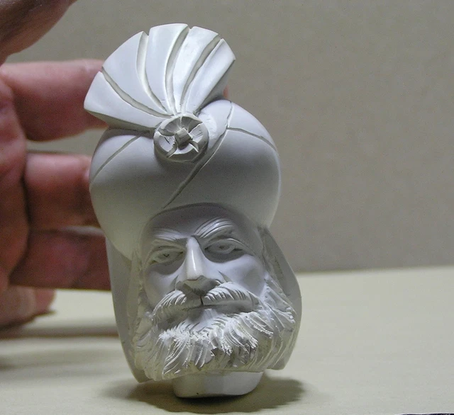 MEERSCHAUM CARVED PIPE Sultan with Beard & Turban Turkish, New Not ...
