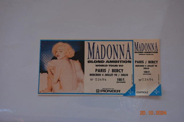RARE / TICKET BILLET DE CONCERT - MADONNA : Blond Ambition en 1990 EUR ...