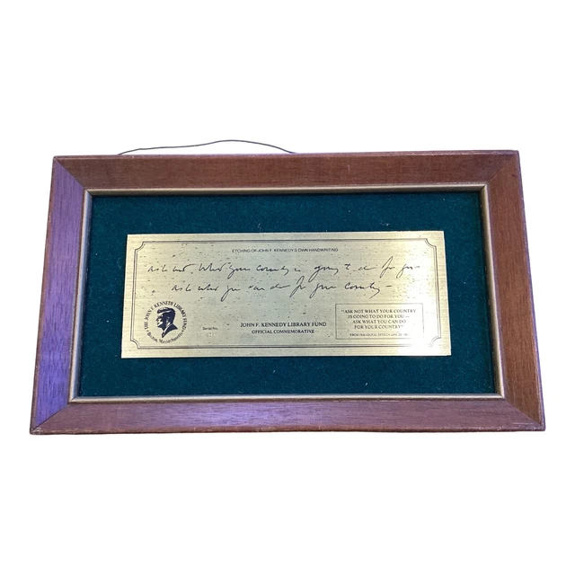 JOHN F. KENNEDY Official Commemorative Plaque, Library Fund Mounted ...