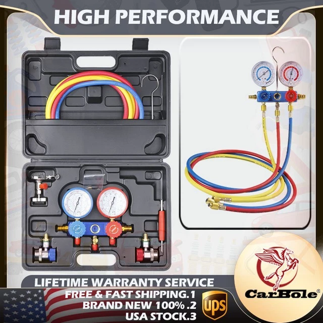 REFRIGERANT HVAC AIR Charging Auto Serivice Kit A/C Manifold Gauge ...