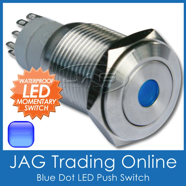 BLUE DOT LED STAINLESS STEEL PUSH BUTTON MOMENTARY START SWITCH - Boat ...