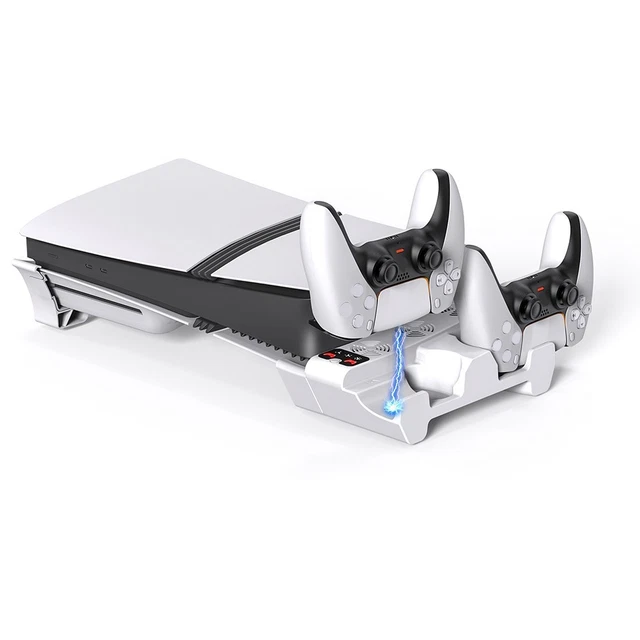 SLEEK WHITE HORIZONTAL Cooler for PS5 Pro Slim with Controller Support ...