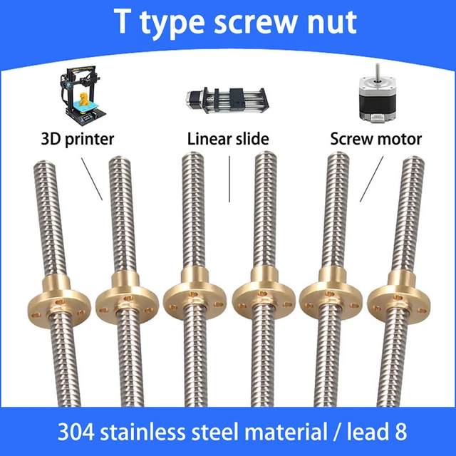 3D PRINTER TRAPEZOIDAL Rod T8 Lead Screw Thread8mm Lead1mm with Brass ...