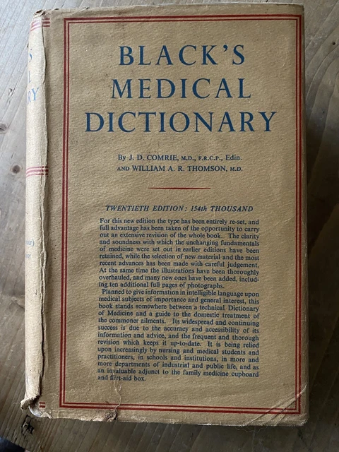 RARE 1951 BLACKS Medical Dictionary 12th Edition With Dust Jacket £5.00 ...
