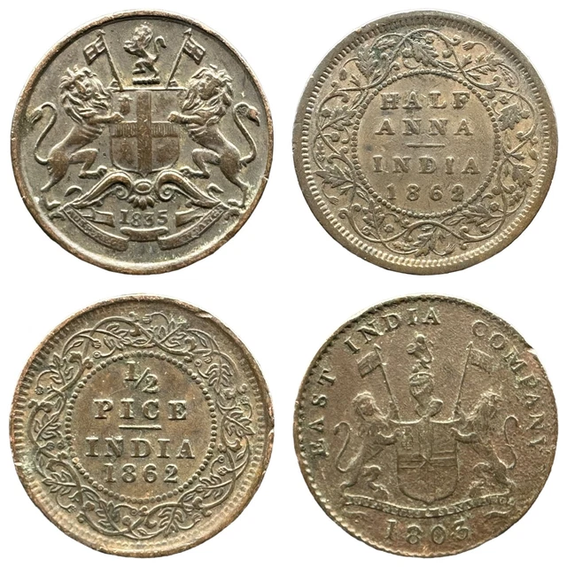 19TH CENTURY INDIA 'EAST INDIA COMPANY' COIN COLLECTION ANNA / PICE ...