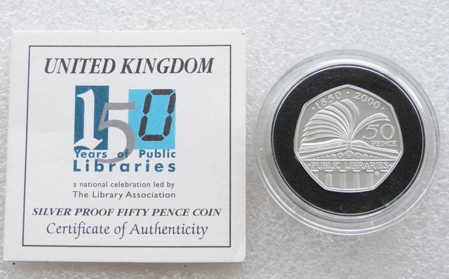2000 ROYAL MINT Public Library Piedfort 50p Fifty Pence Silver Proof ...