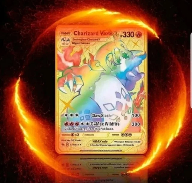 CHARIZARD VMAX RAINBOW Full Art Metal Plated Rare Card Vmax Gold Custom ...