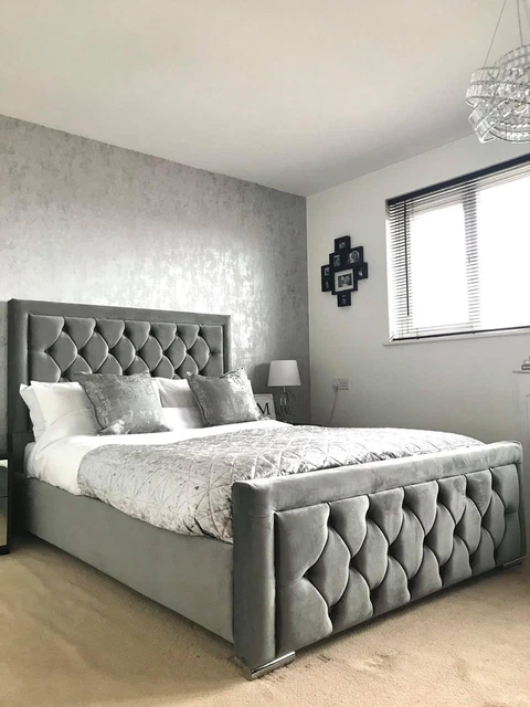 HILTON BUMPER BAR Bed Frame Plush Velvet Upholstered Gas Lift Storage ...