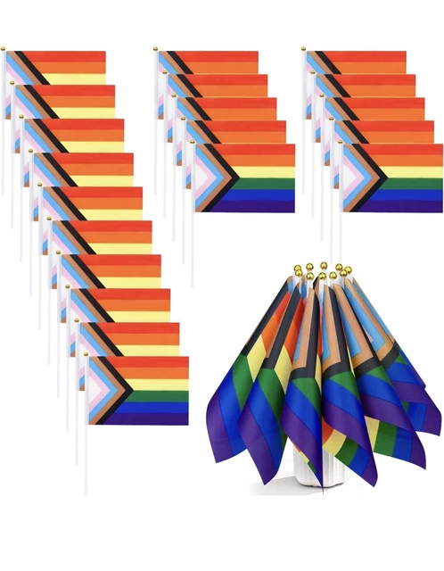 30 PACK MINI Rainbow Gay Pride Flag Small Handheld Stick Flags LGBT ...