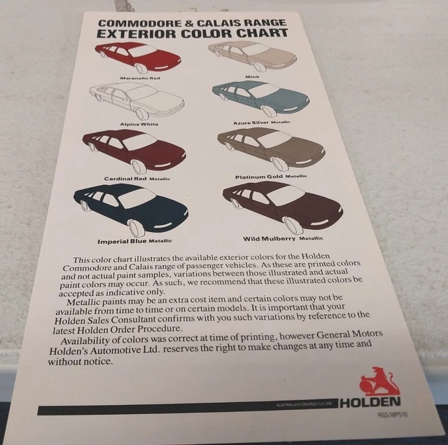 HOLDEN COMMODORE, CALAIS & UTE Colour Chart EUR 9,37 - PicClick IT