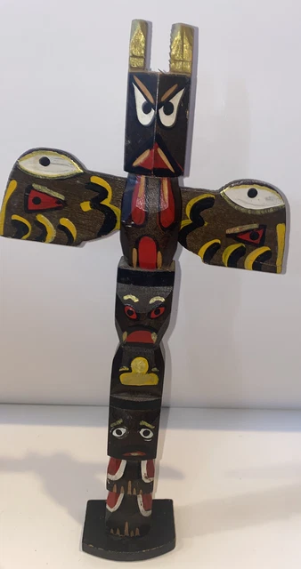 VINTAGE CARVED WOOD Hand Painted Winged Totem Pole Souvenir 12” $19.99 ...
