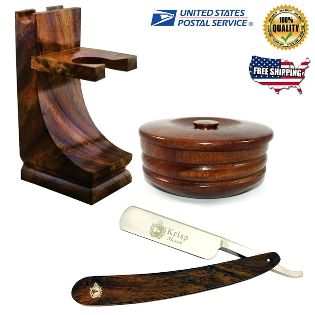 WOODEN MEN SHAVE Ready Straight Edge Razor Shaving Set Grooming Kit For ...