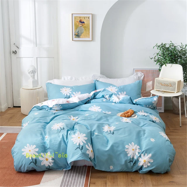 BLUE FLOWER DOUBLE/QUEEN/KING/SINGLE Bed Quilt/Doona/Duvet Cover Set ...