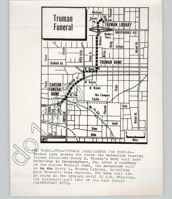A MAP OF The Motorcade For The Funeral Of US Pres. HARRY TRUMAN 1972 ...