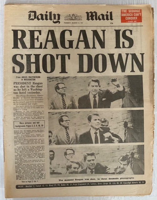 *RARE* US PRESIDENT REAGAN SHOT Original 1981 Daily Mail newspaper £14. ...