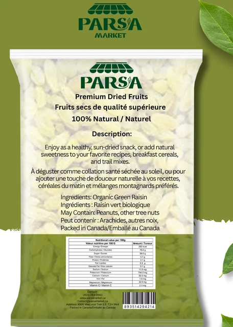 PARSA MARKET 908G Afghan Green Raisins Whole Fresh Hand Picked Pure ...
