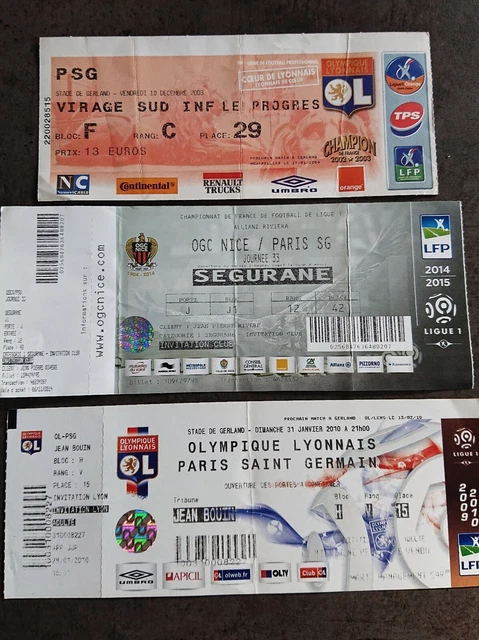 PSG PARIS SAINT Germain Lot 3 Tickets Collection Lyon Ol Ogc Nice EUR 6 00 PicClick FR