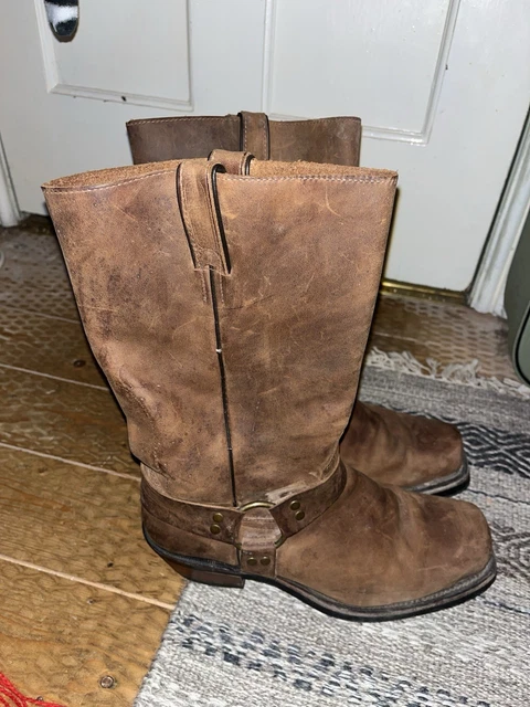 VINTAGE BOULET CARAGA Brown leather harness motorcycle/cowboy boots ...