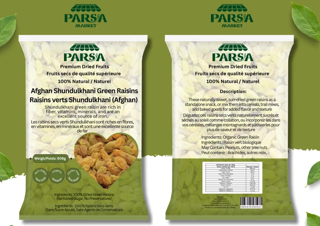PARSA MARKET AFGHAN Shundulkhani Green Raisi Fresh Hand Picked Pure 100 ...