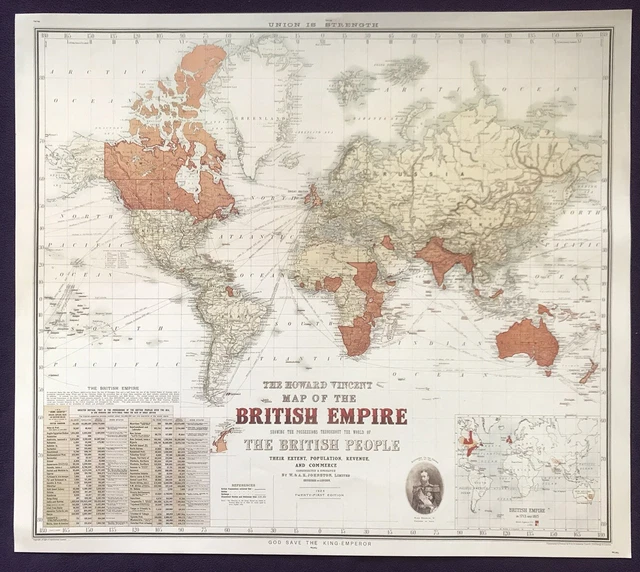 THE HOWARD VINCENT MAP OF THE BRITISH EMPIRE 1924 quality facsimile ...