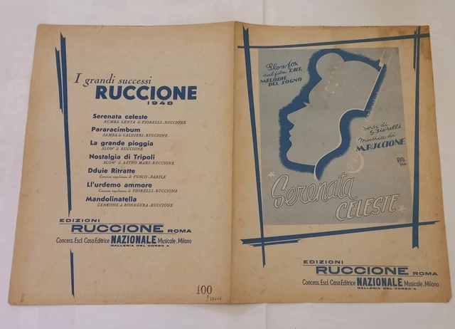 (C) SPARTITO &SERENATA CELESTE" FIORELLI RUCCIONE ed.RUCCIONE ROMA 1948 ...