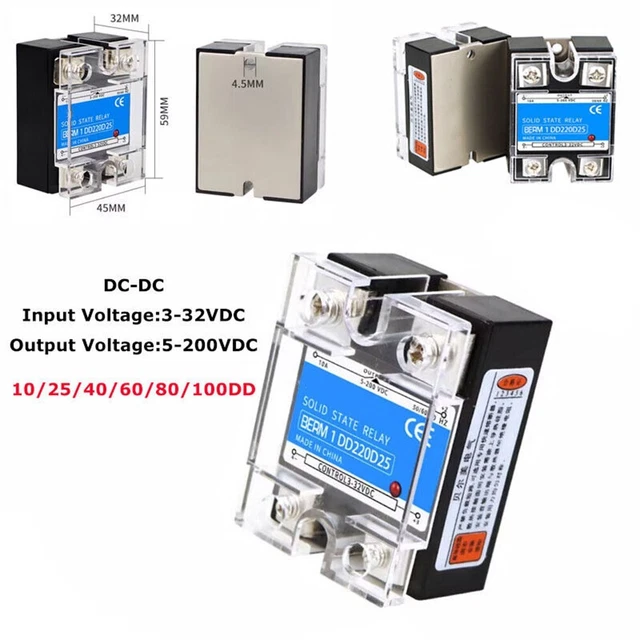 RELÉ MONOFÁSICO DE estado sólido SSR DC-DC 3-32VDC voltaje de control 10A - 100A # EUR 14,83 ...