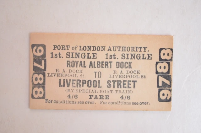RAILWAY TICKET PORT of London Authority Royal Albert Dock to Liverpool ...