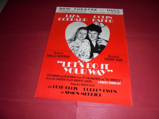 COLIN BAKER LIZA Goddard Simon Merrick 1977 UK Hull Theatre Poster £10. ...