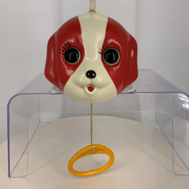 1960S SANKYO MUSIC Box Dog Puppy Moving Eyes Pull String Baby Toy Works ...